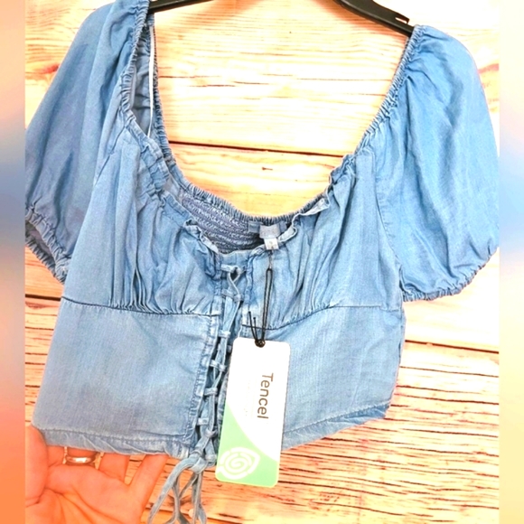 Love Tree | Tops | Nwts Love Tree Denim Lace Up Crop Top | Poshmark